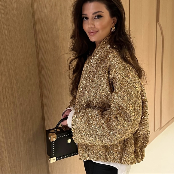 Zara | Jackets & Coats | Zara Gold Sequin Jacket S L Nwt | Poshmark
